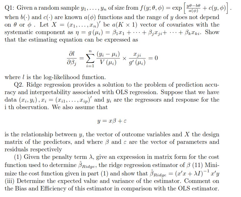 Q1: Given a random sample $y_1, ..., y_n$ of | StudyX