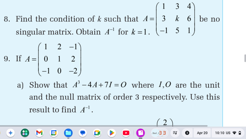 8. Find the condition of $k$ such that $A = | StudyX
