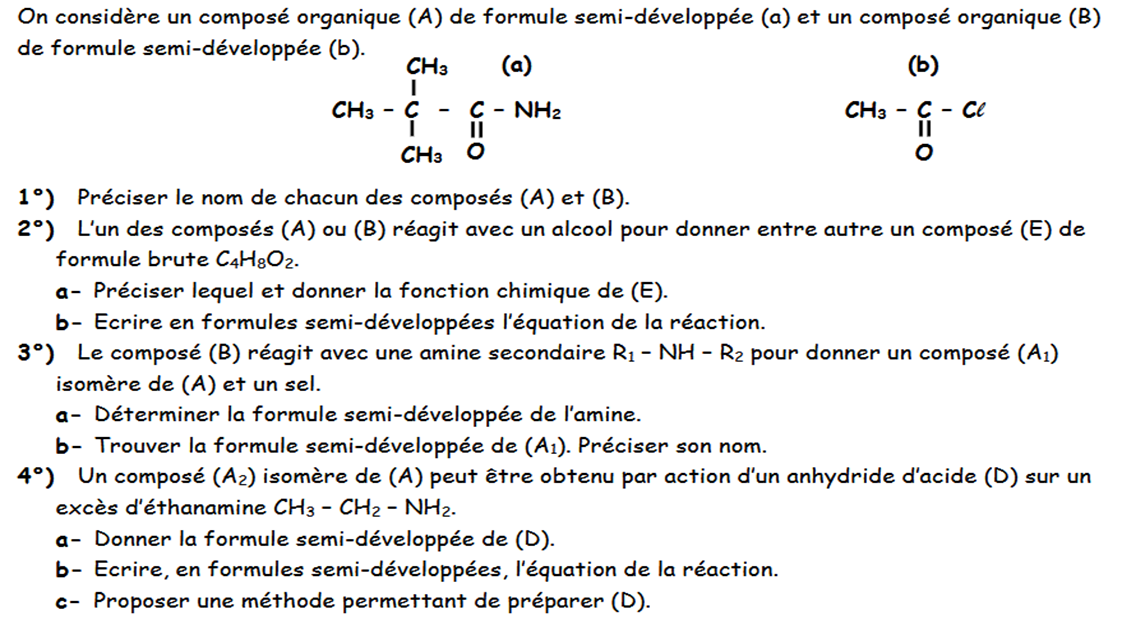 On considère un composé organique (A) de | StudyX