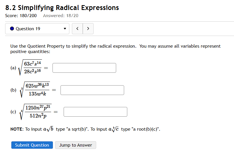 Use the Quotient Property to simplify the | StudyX