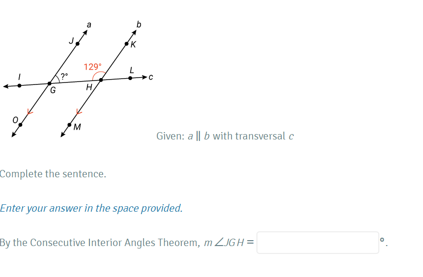 Given: $a b$ with transversal $c$ | StudyX