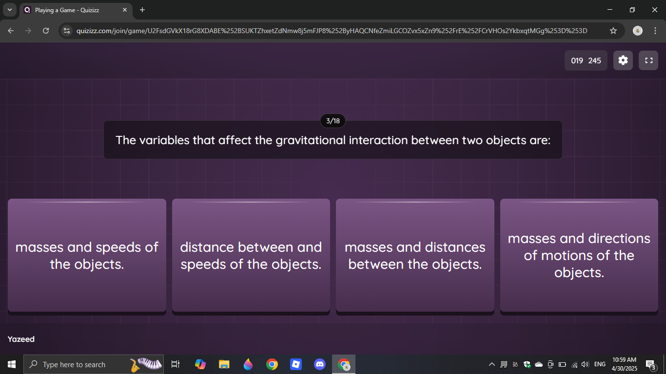 The variables that affect the gravitational