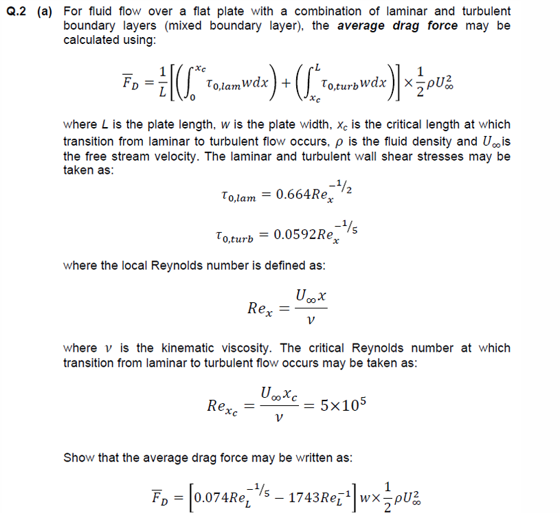 Q.2 (a) For fluid flow over a flat plate | StudyX