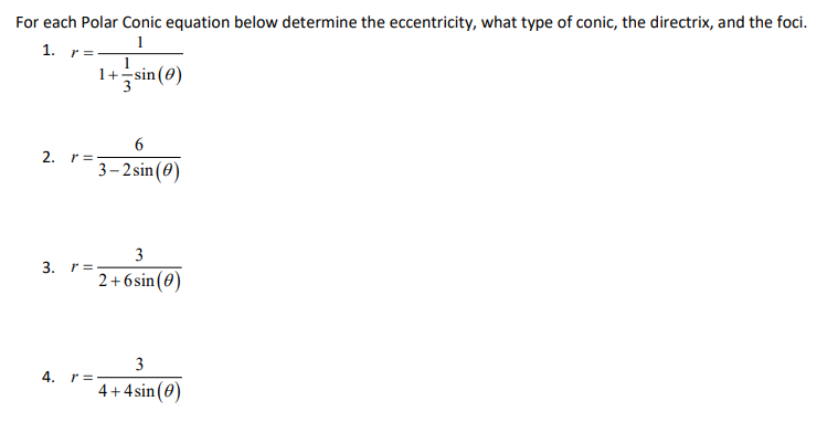 For each Polar Conic equation below | StudyX