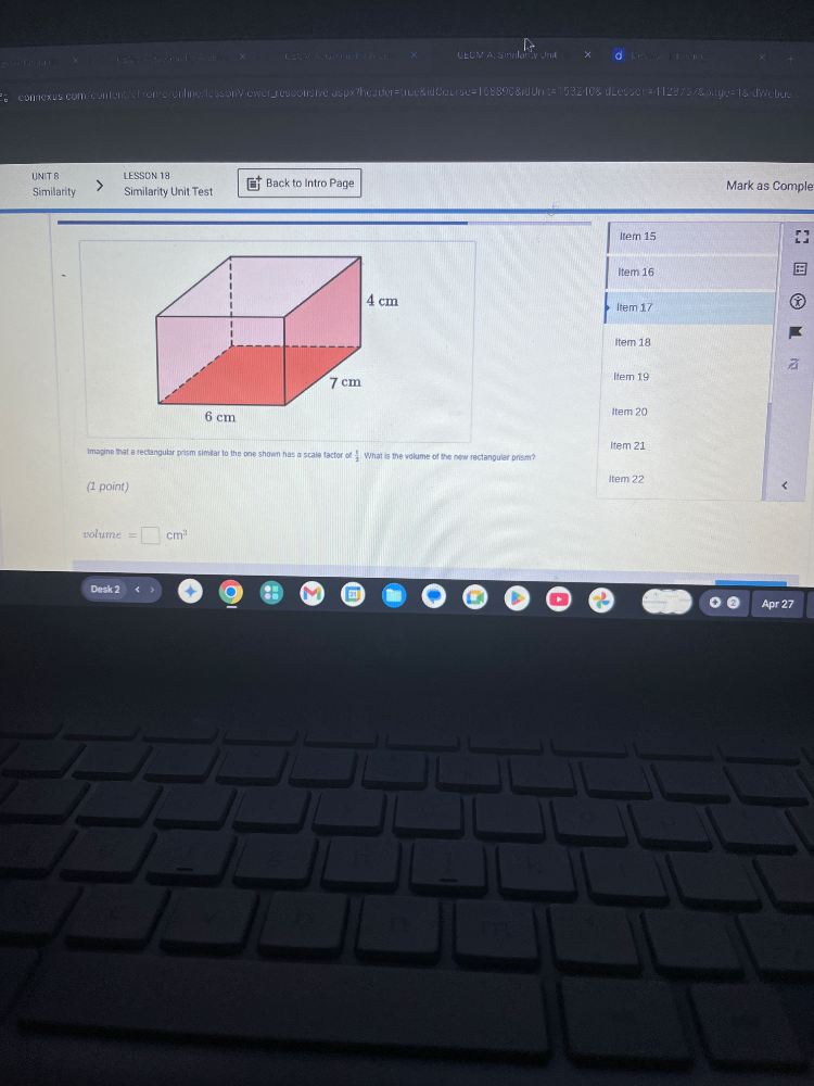Imagine that a rectangular prism similar to