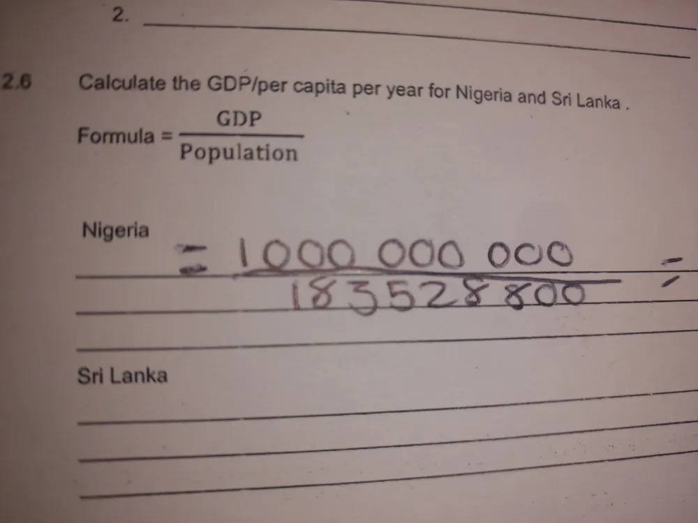 Calculate the GDP/per capita per year for | StudyX