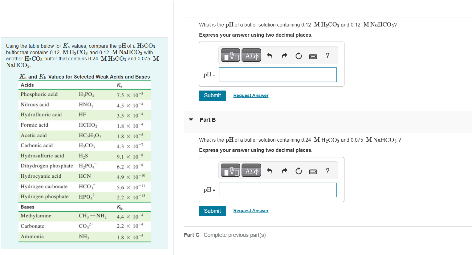 Using the table below for $K_a$ values, | StudyX