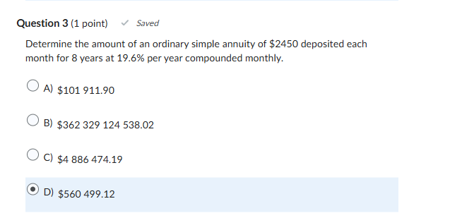 Determine the amount of an ordinary simple | StudyX