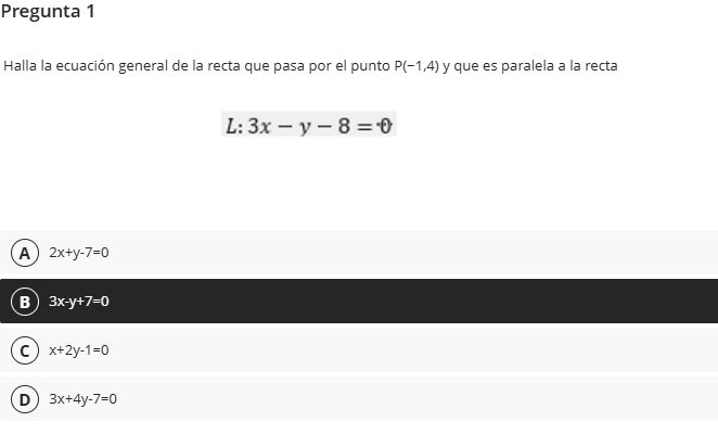 Pregunta 1 Halla la ecuación general de la | StudyX