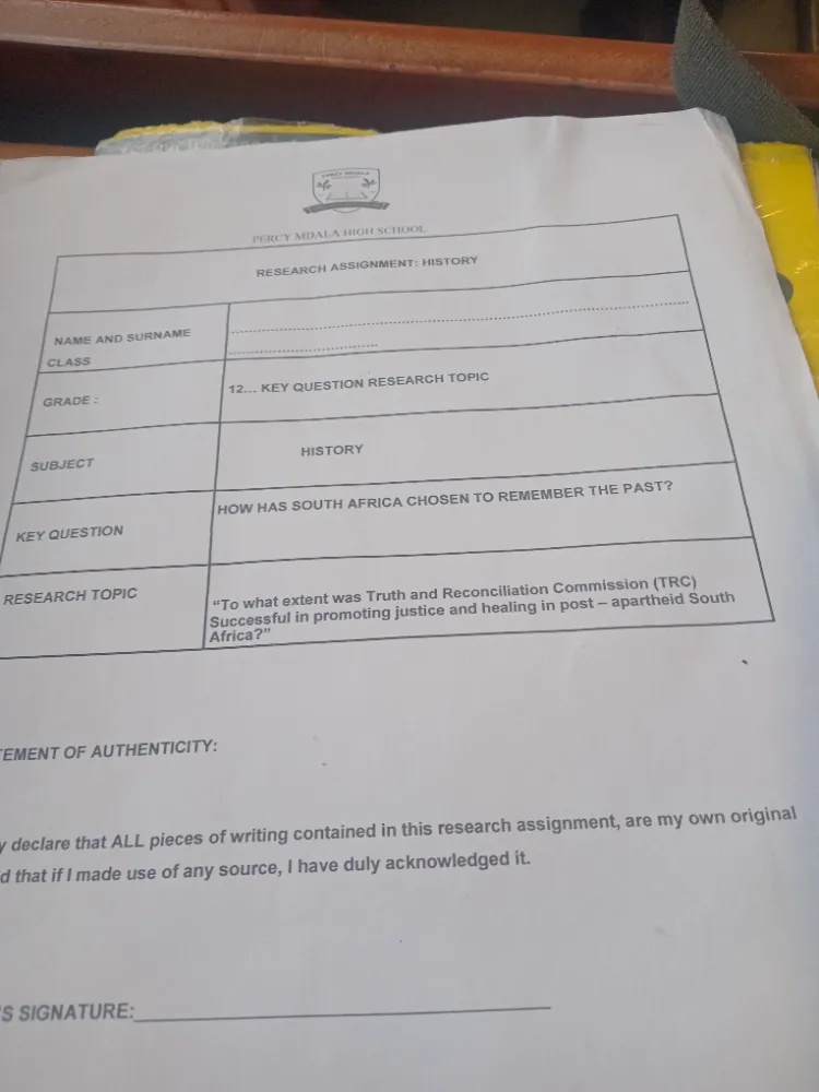 RESEARCH ASSIGNMENT: HISTORY GRADE: 12...