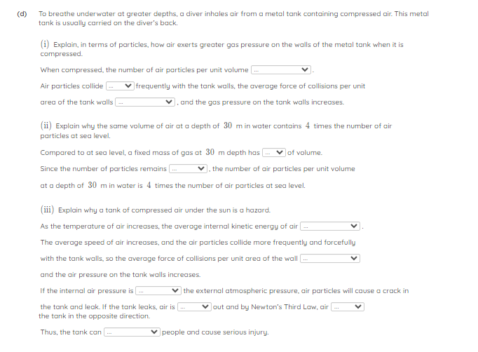 (i) Explain, in terms of particles, how air
