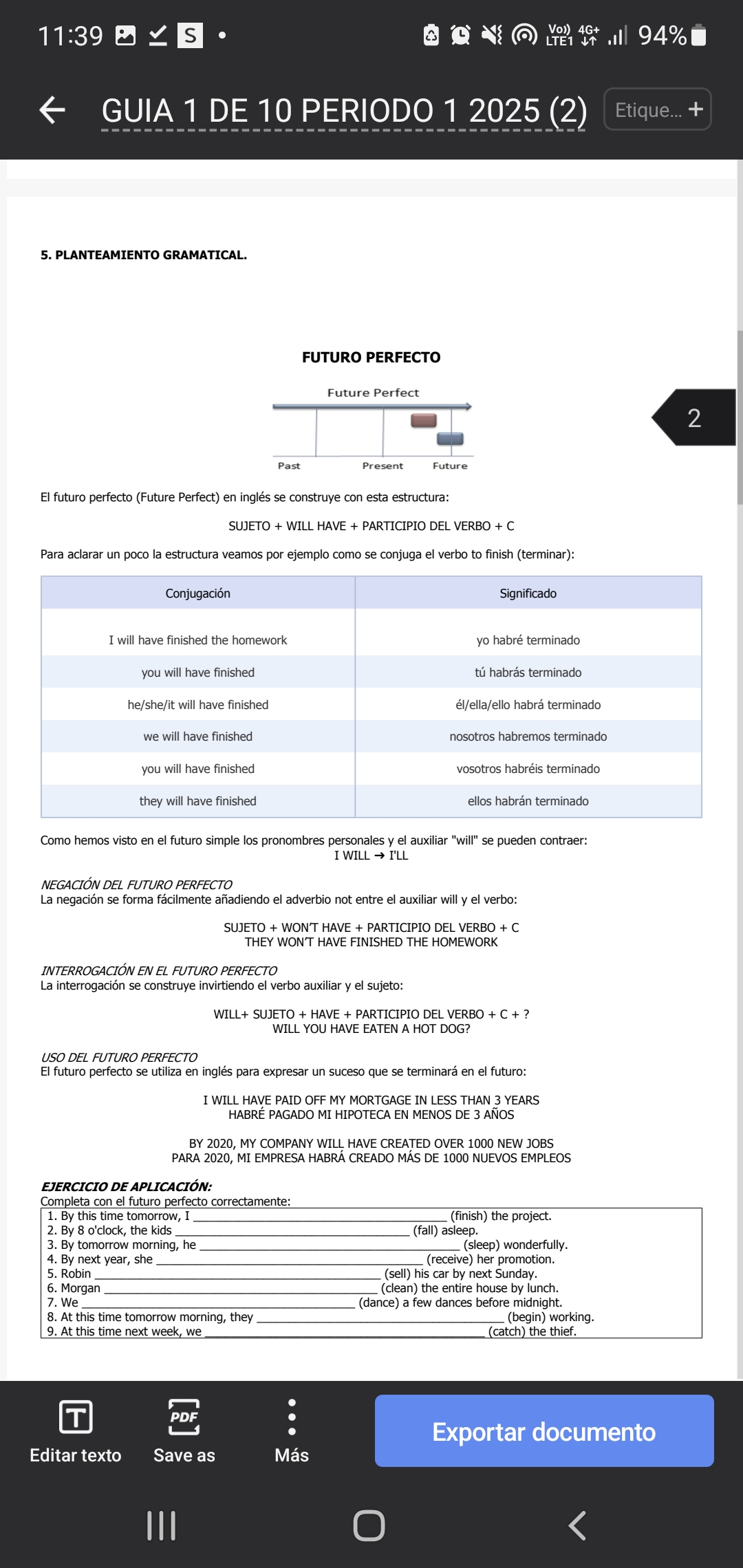 5. PLANTEAMIENTO GRAMATICAL. FUTURO | StudyX
