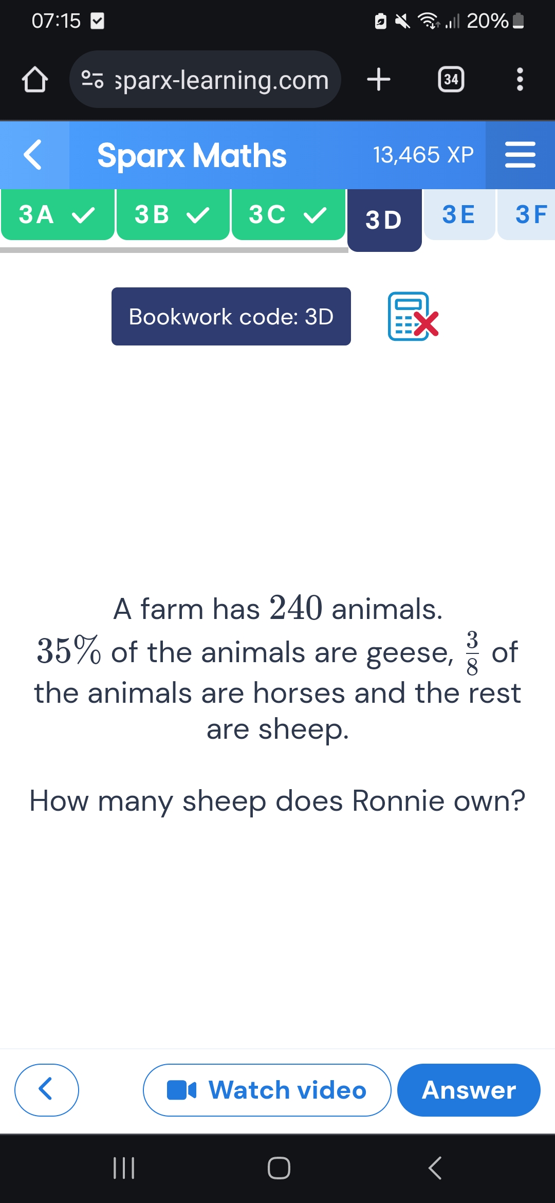 A farm has 240 animals. 35% of the animals | StudyX