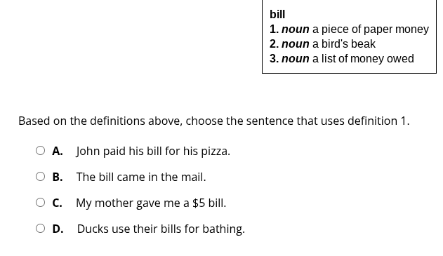 bill 1. noun a piece of paper money 2. noun | StudyX