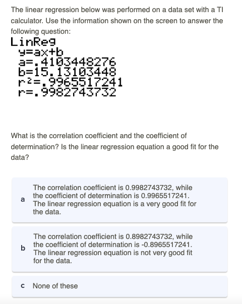 The linear regression below was performed on | StudyX