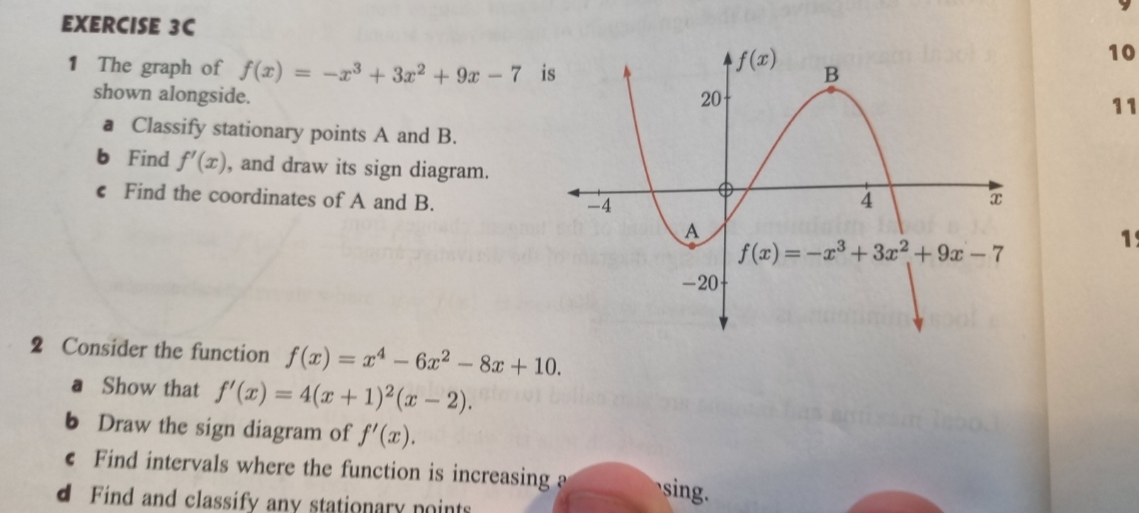1. The graph of $f(x) = -x^3 + 3x^2 + 9x - | StudyX