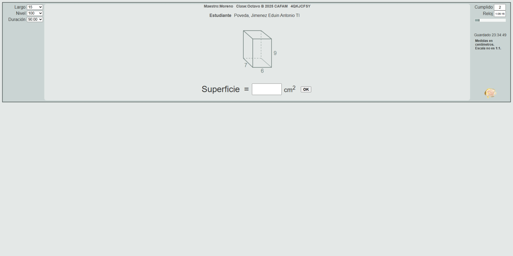 Superficie = cm² The image shows a | StudyX