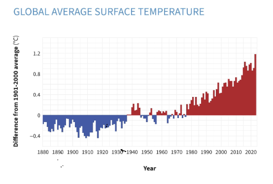 The graph shows the global average surface | StudyX