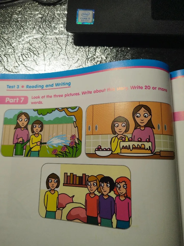 Look at the three pictures. Write about the