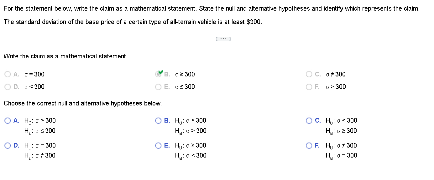 Write the claim as a mathematical statement. | StudyX