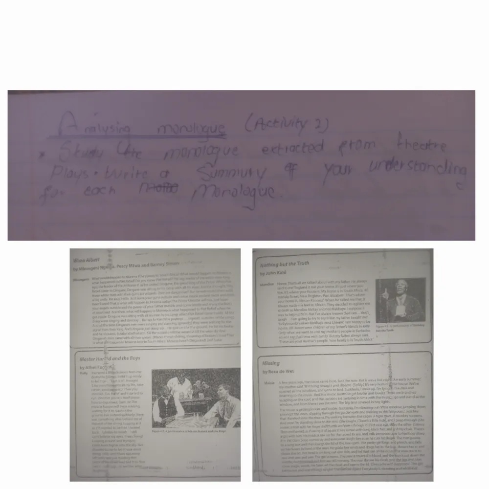 Analysing monologue (Activity 2) * Study the | StudyX