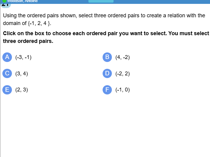 Using the ordered pairs shown, select three | StudyX