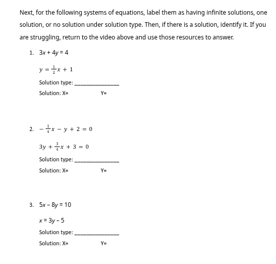 Next, for the following systems of | StudyX