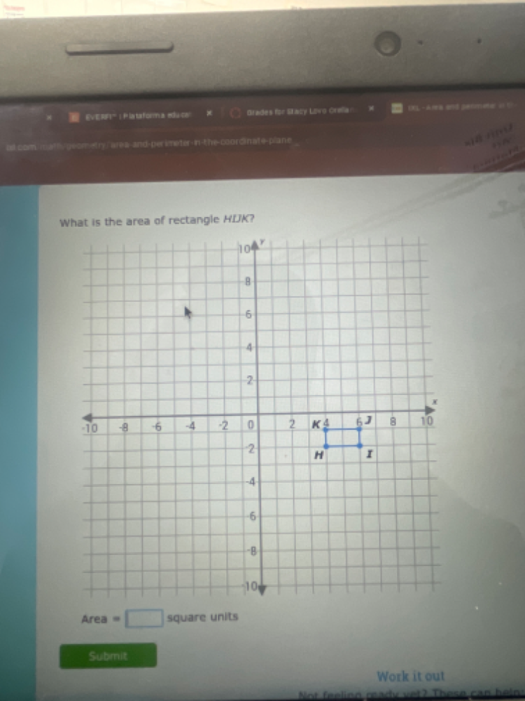 What is the area of rectangle HIJK? Area = | StudyX
