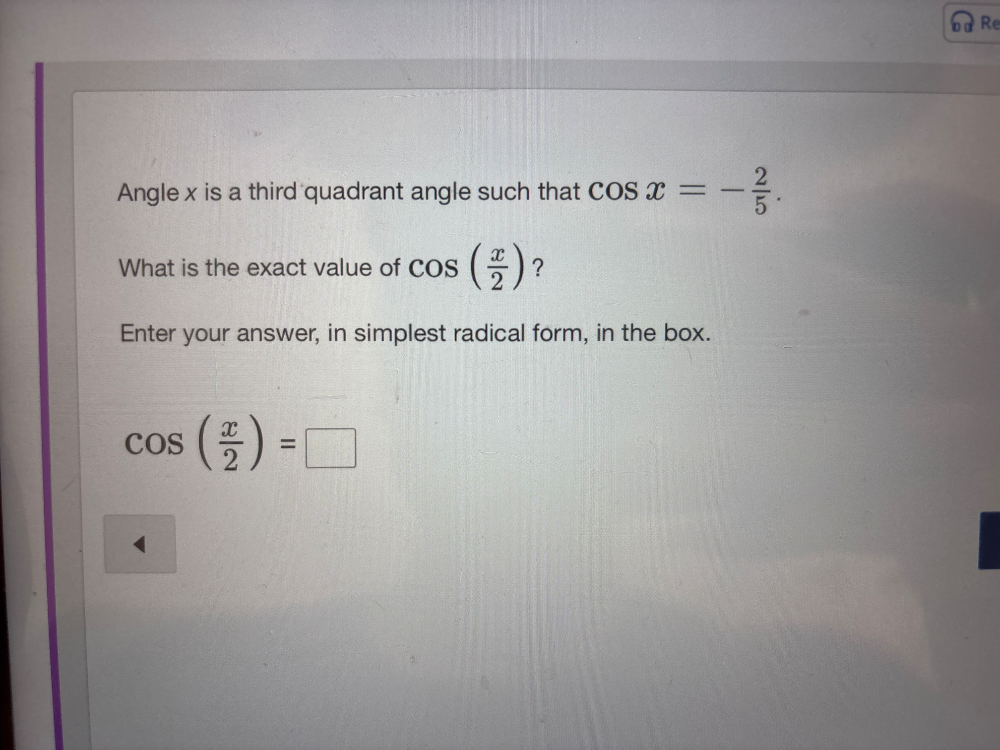 Angle x is a third quadrant angle such that