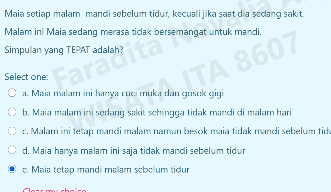 Maia setiap malam mandi sebelum tidur, | StudyX
