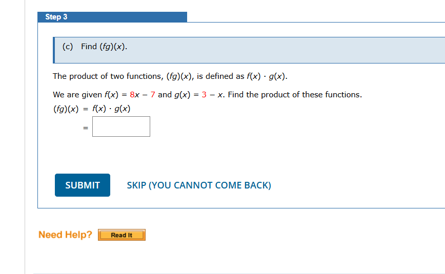 (c) Find (fg)(x). The product of two | StudyX