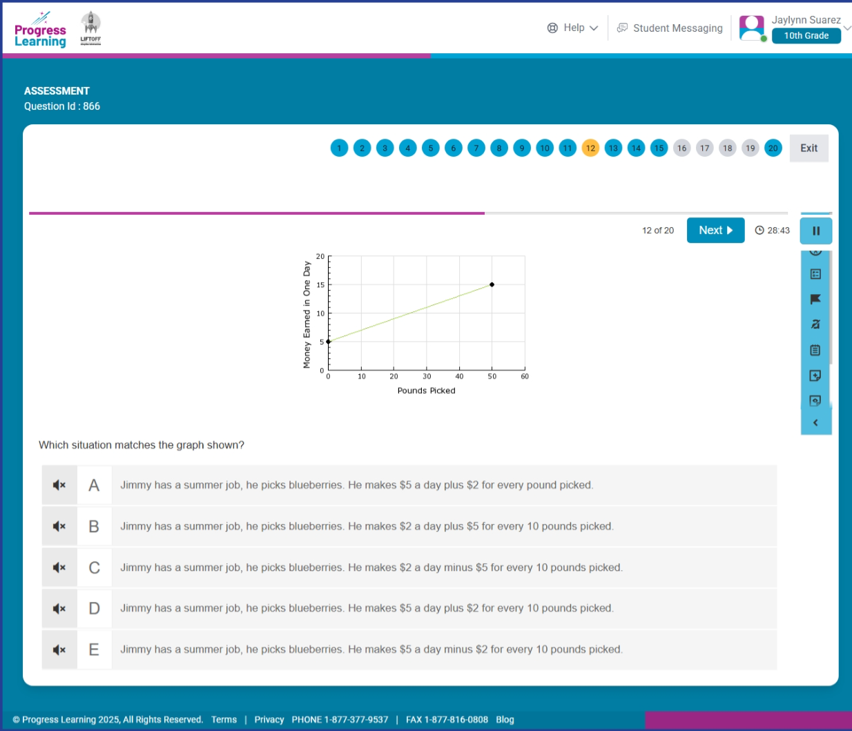 Which situation matches the graph shown? A | StudyX