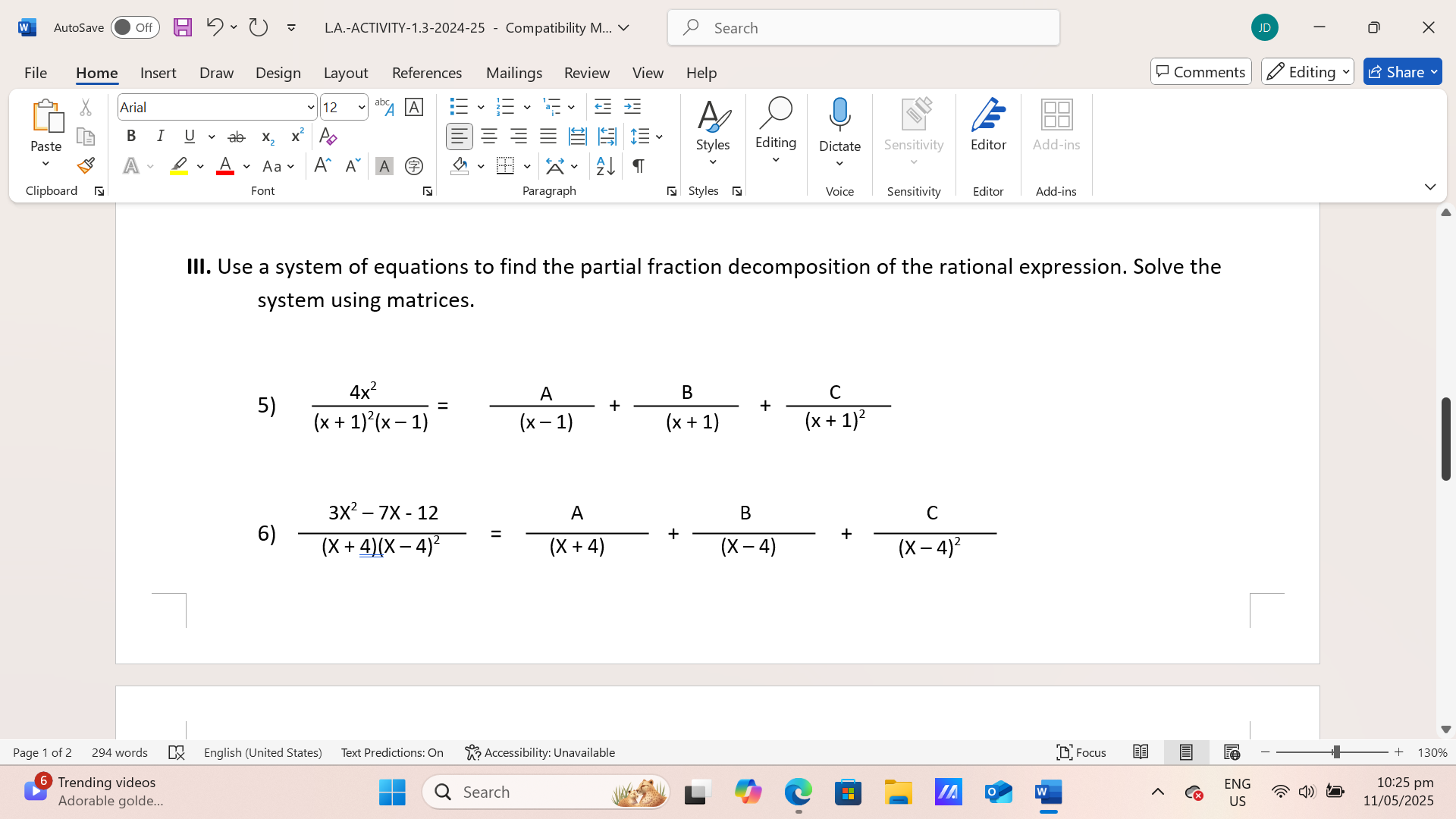 III. Use a system of equations to find the | StudyX