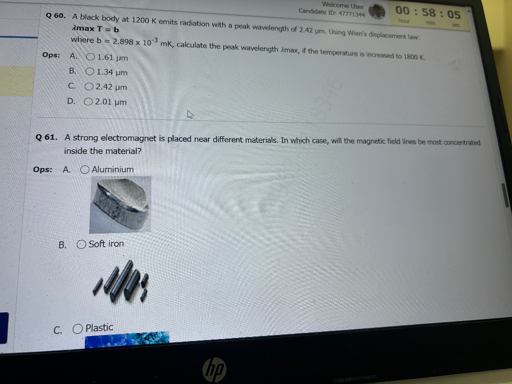 Q 60. A black body at 1200 K emits radiation | StudyX