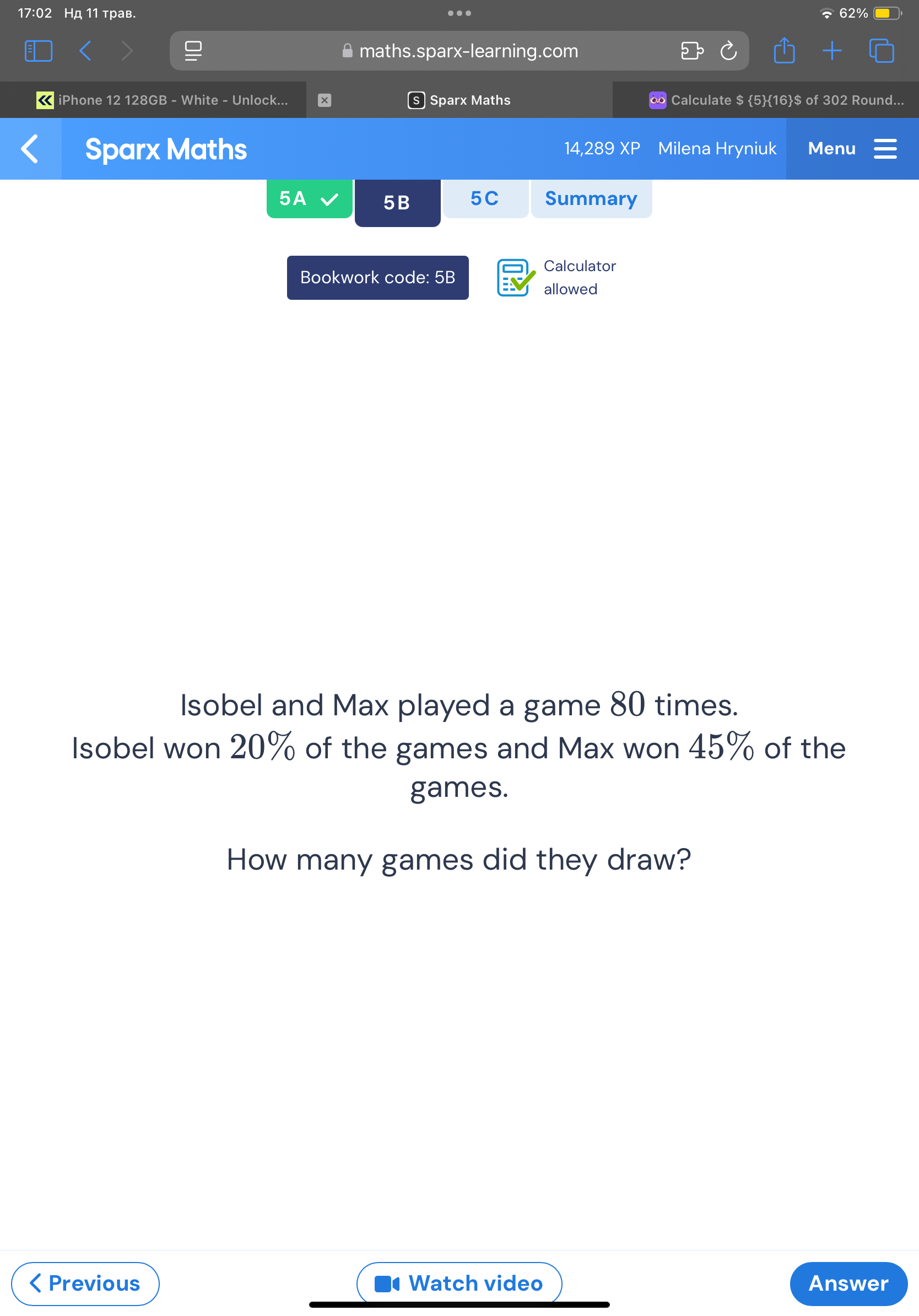 Isobel and Max played a game 80 times.