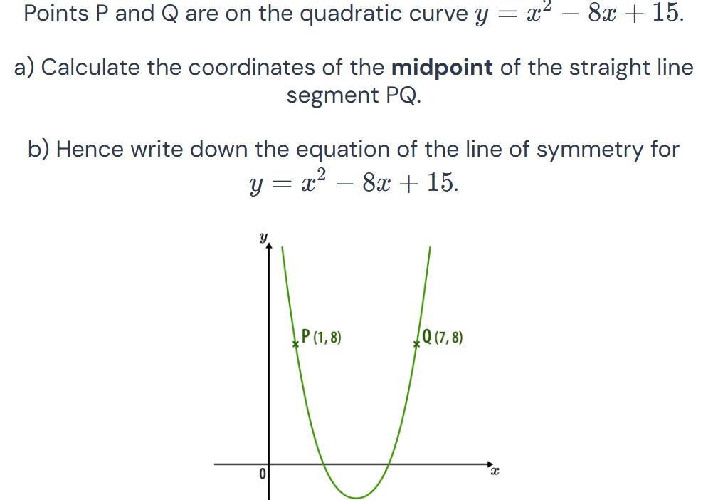 Points P and Q are on the quadratic curve $y | StudyX