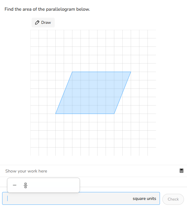 Find the area of the parallelogram below. | StudyX
