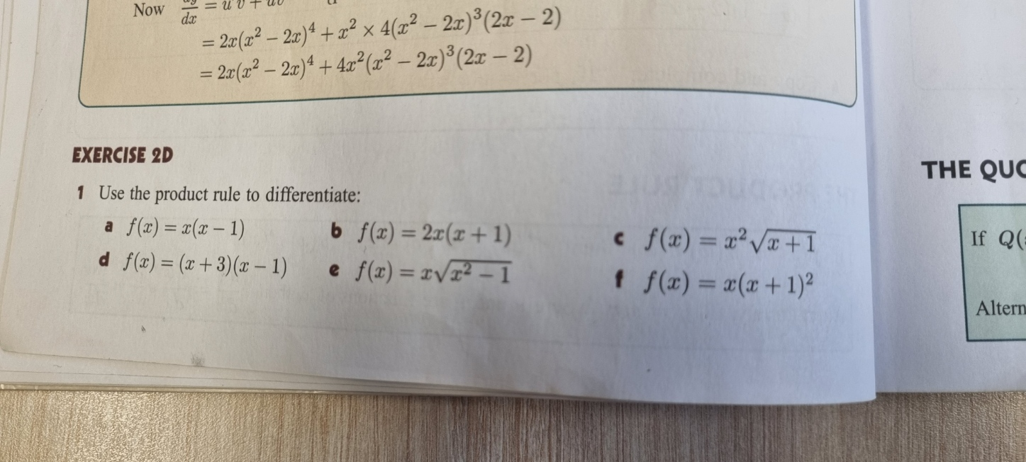 1 Use the product rule to differentiate: a | StudyX