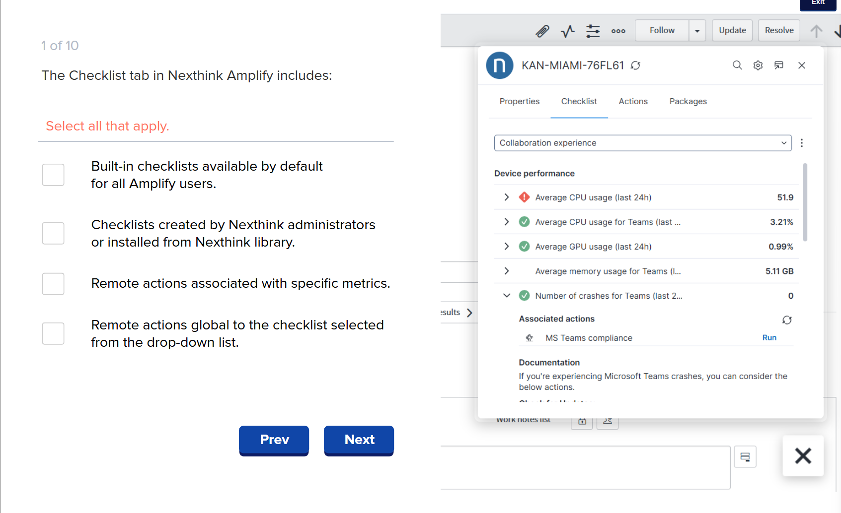 The Checklist tab in Nexthink Amplify | StudyX