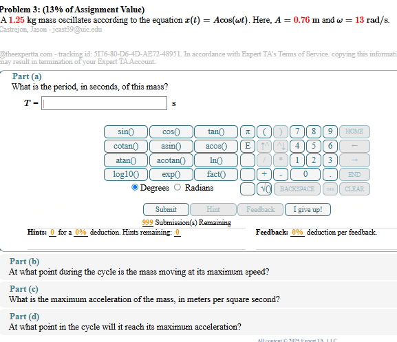 Problem 3: (13% of Assignment Value) A 1.25 | StudyX