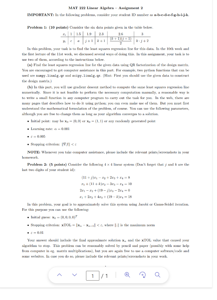 MAT 222 Linear Algebra - Assignment 2 | StudyX