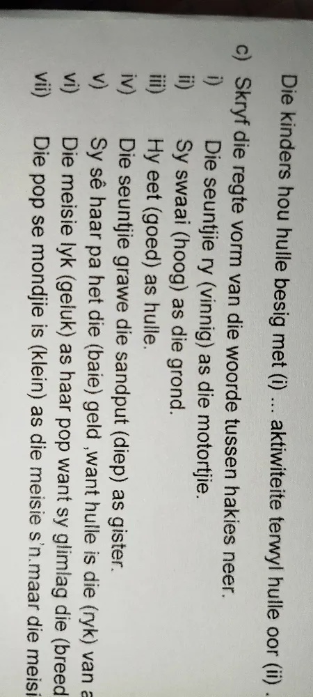 c) Skryf die regte vorm van die woorde | StudyX