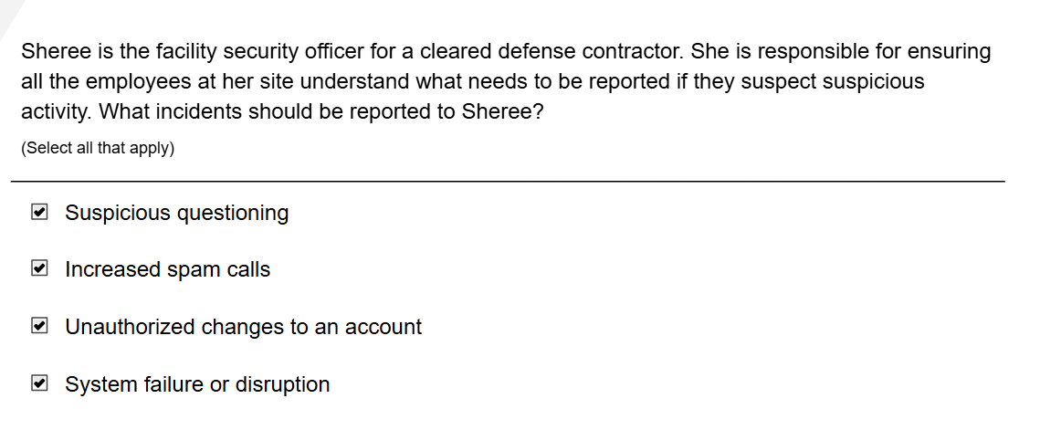 Sheree is the facility security officer for