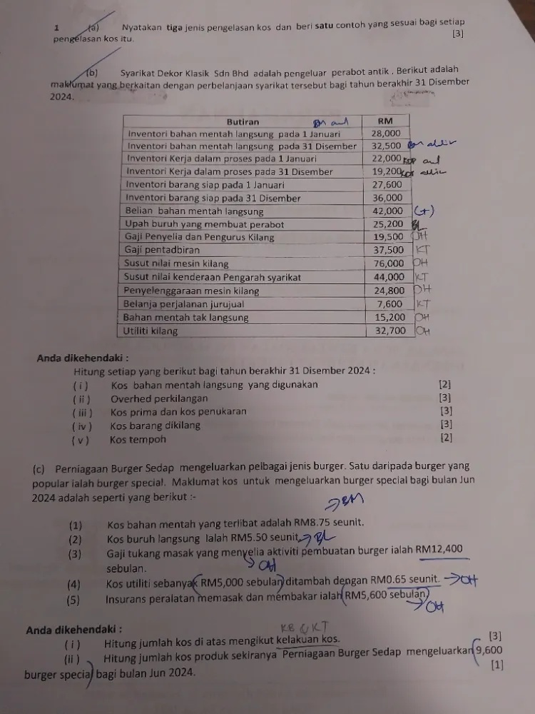 1. Nyatakan tiga jenis pengelasan kos dan | StudyX