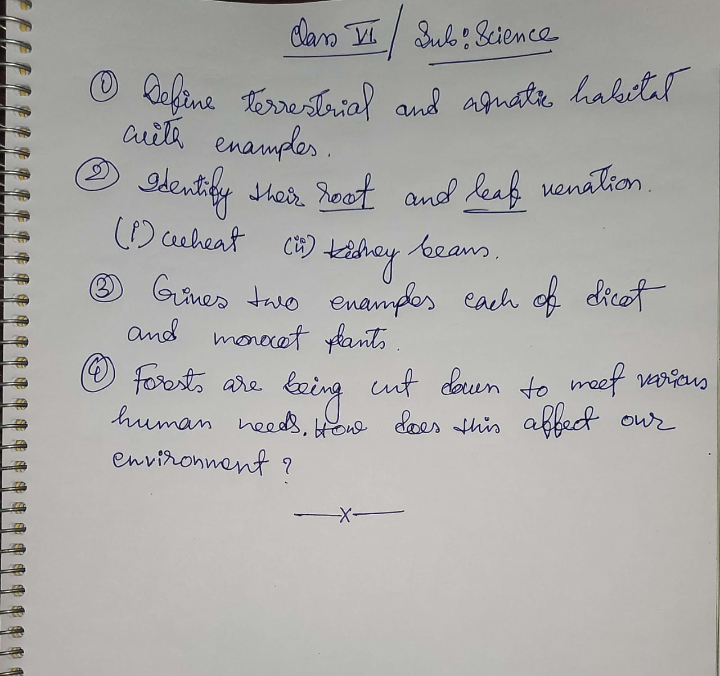 1. Define terrestrial and aquatic habitat | StudyX