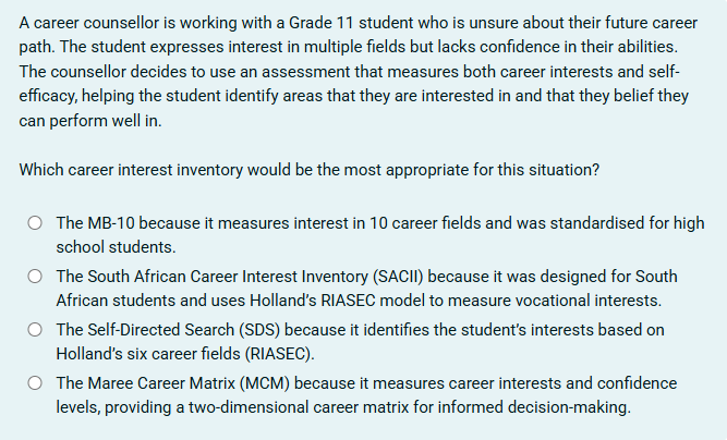 A career counsellor is working with a Grade | StudyX