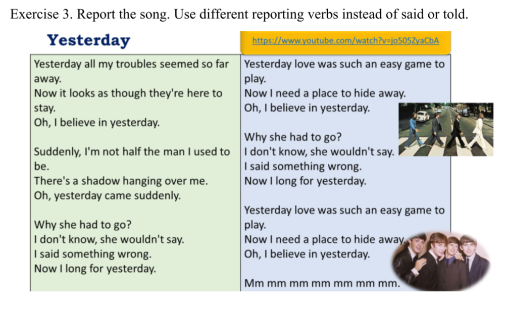 Exercise 3. Report the song. Use different | StudyX
