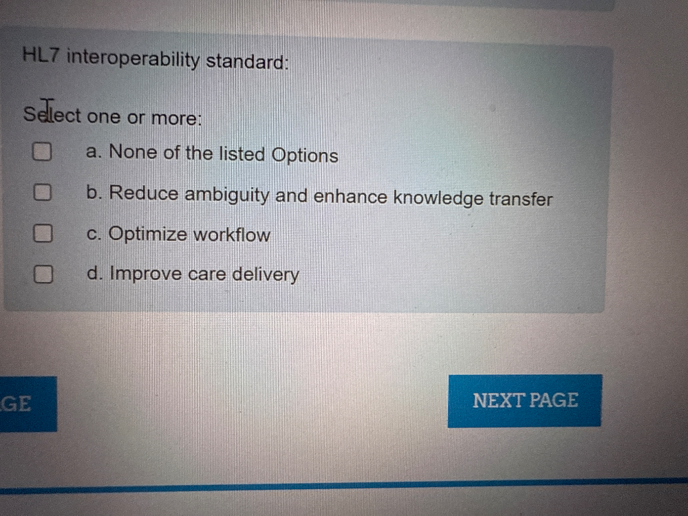 HL7 interoperability standard: Select one | StudyX