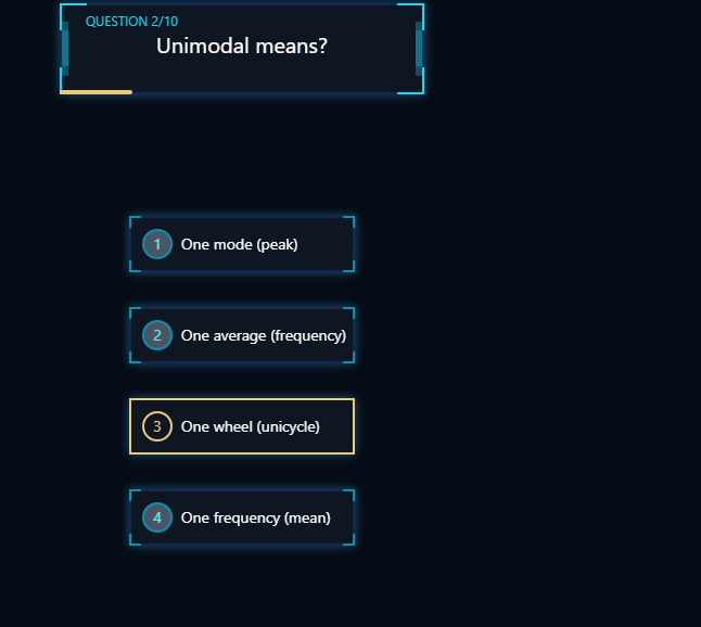 Unimodal means? 1 One mode (peak) 2 One | StudyX
