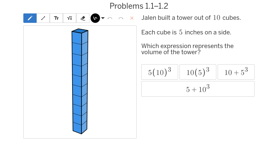 Jalen built a tower out of 10 cubes. Each | StudyX